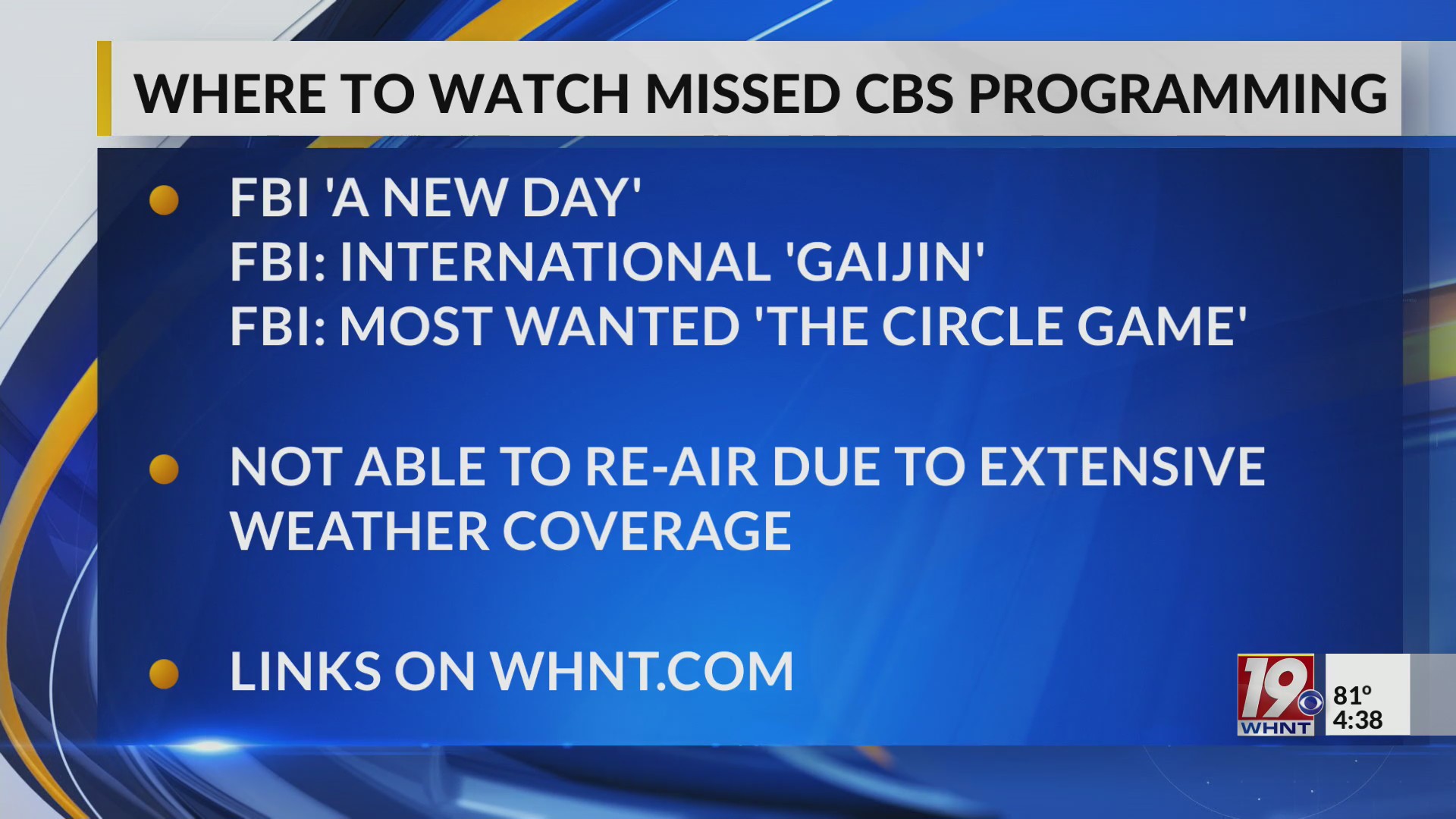 Where To Watch Missed CBS Programming | May 21, 2025 | News 19 at 4:30 p.m.