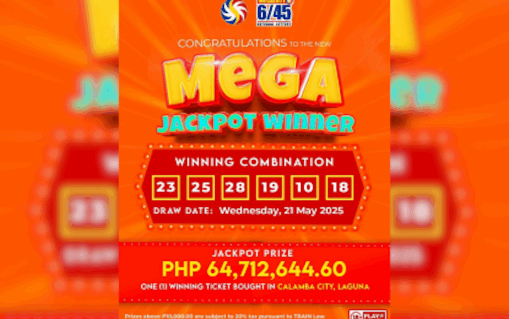 P64.7M Megalotto Jackpot: Ticket sold in Laguna wins it