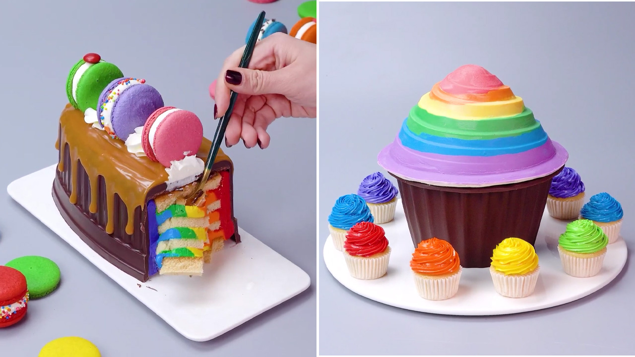 Rainbow Macaron Loaf Cake vs Giant Cupcake Tower – Pick Your Favorite ...