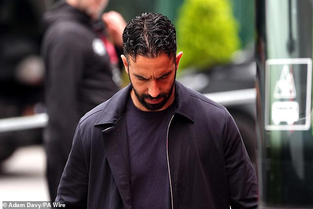 Ruben Amorim and dejected Man United stars trudge out of Bilbao hotel ...
