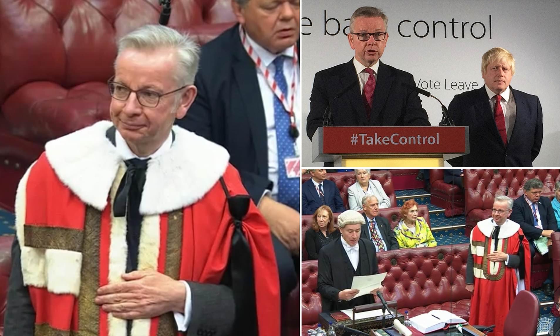 Ex-Tory minister Michael Gove takes his seat in the Lords