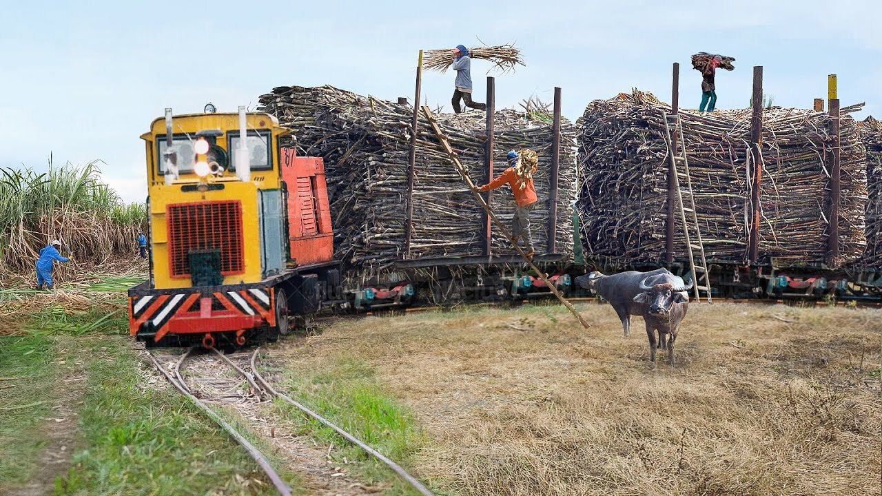Transporting sugarcane involves navigating hazardous train tracks