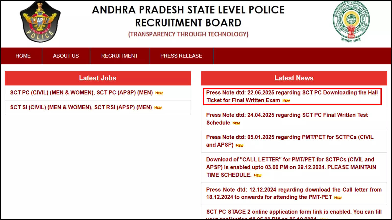 AP Police Constable admit card 2025 for final written exam on this date ...