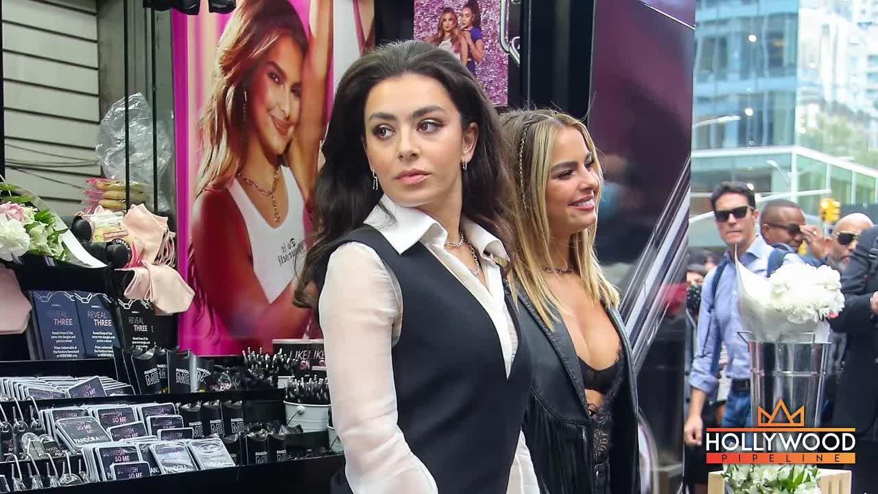 Charli XCX and Addison Rae talking to fans for Pandora Me in NYC