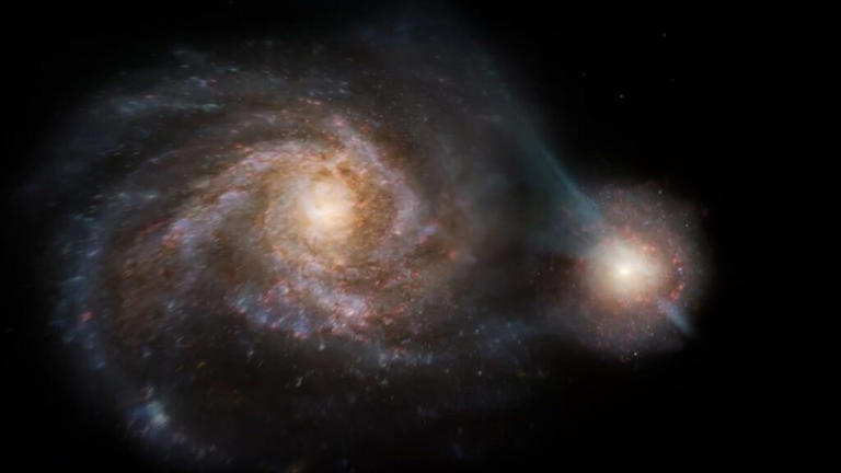 Spectacular images show two galaxies locked in ‘cosmic joust’