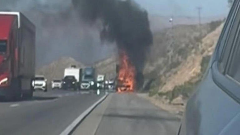 RV catches fire on highway while heading home from EDC in Las Vegas