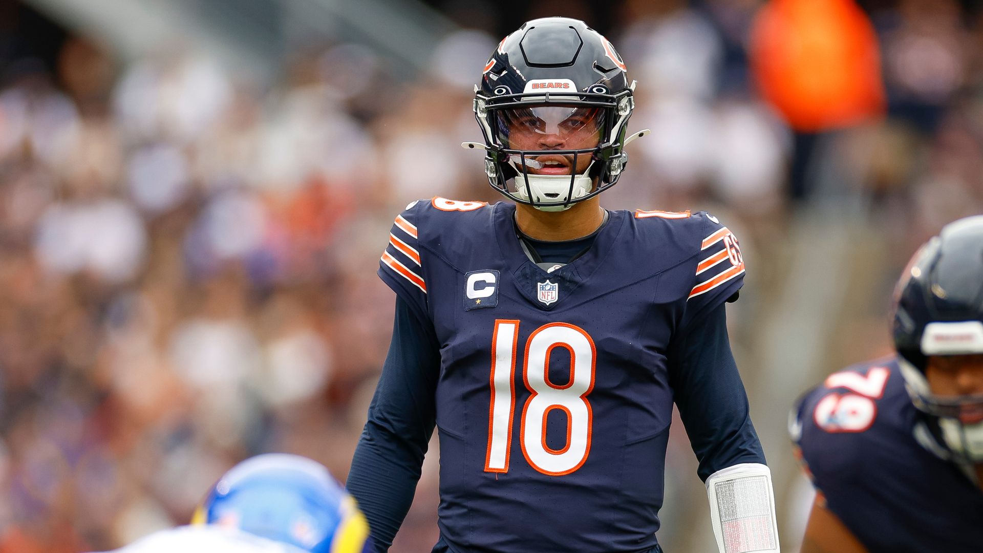 Caleb Williams puts his left foot forward