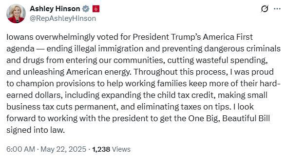 Congresswomen from Iowa respond to passage of ‘One Big Beautiful Bill ...