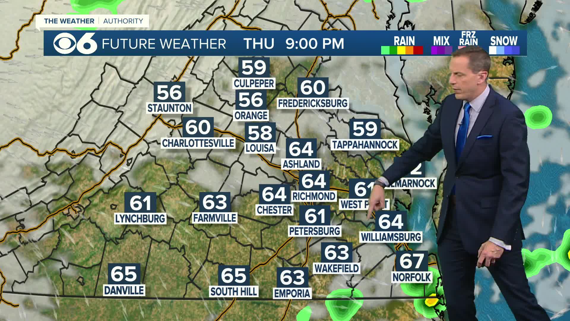 Hour-by-hour look at risk for few isolated showers and storms Thursday