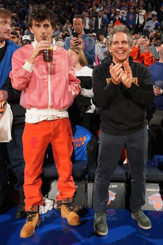 Timothée Chalamet Shows Off His Knicks Pride Courtside in Blue and ...