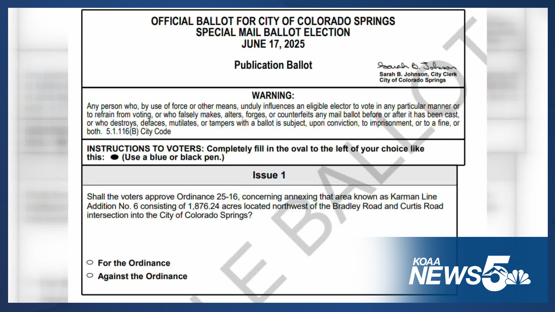 Ballots for Colorado Springs Special Election regarding Karman Line ...