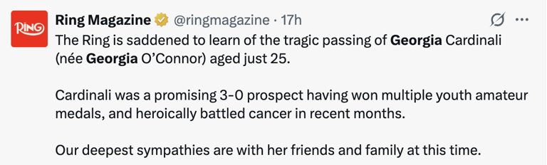 Tributes Pour In As Boxer Georgia O’Connor Dies After Cancer Battle
