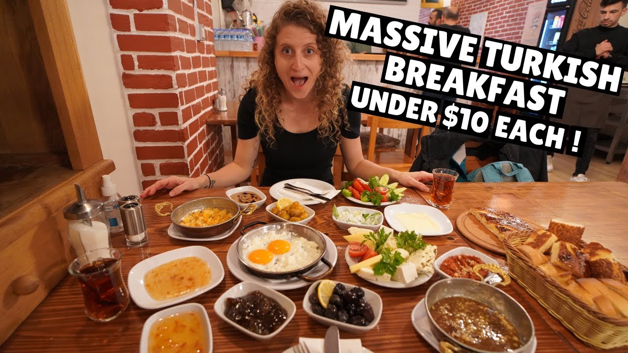 Eating a massive Turkish breakfast in Istanbul