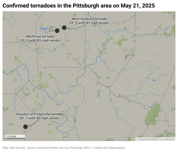 3 tornadoes confirmed in Pittsburgh area after Wednesday's storms