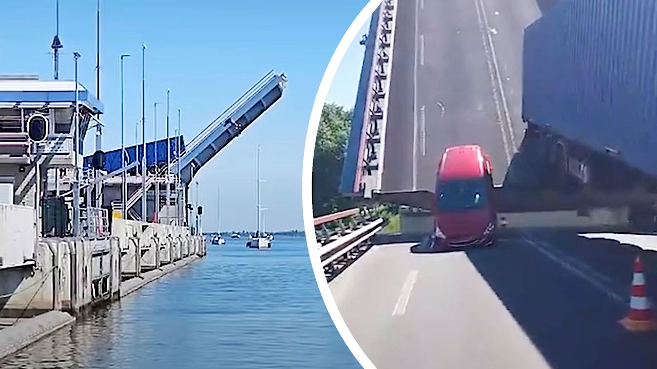 Unsuspecting drivers lifted into air after Dutch drawbridge suddenly rises