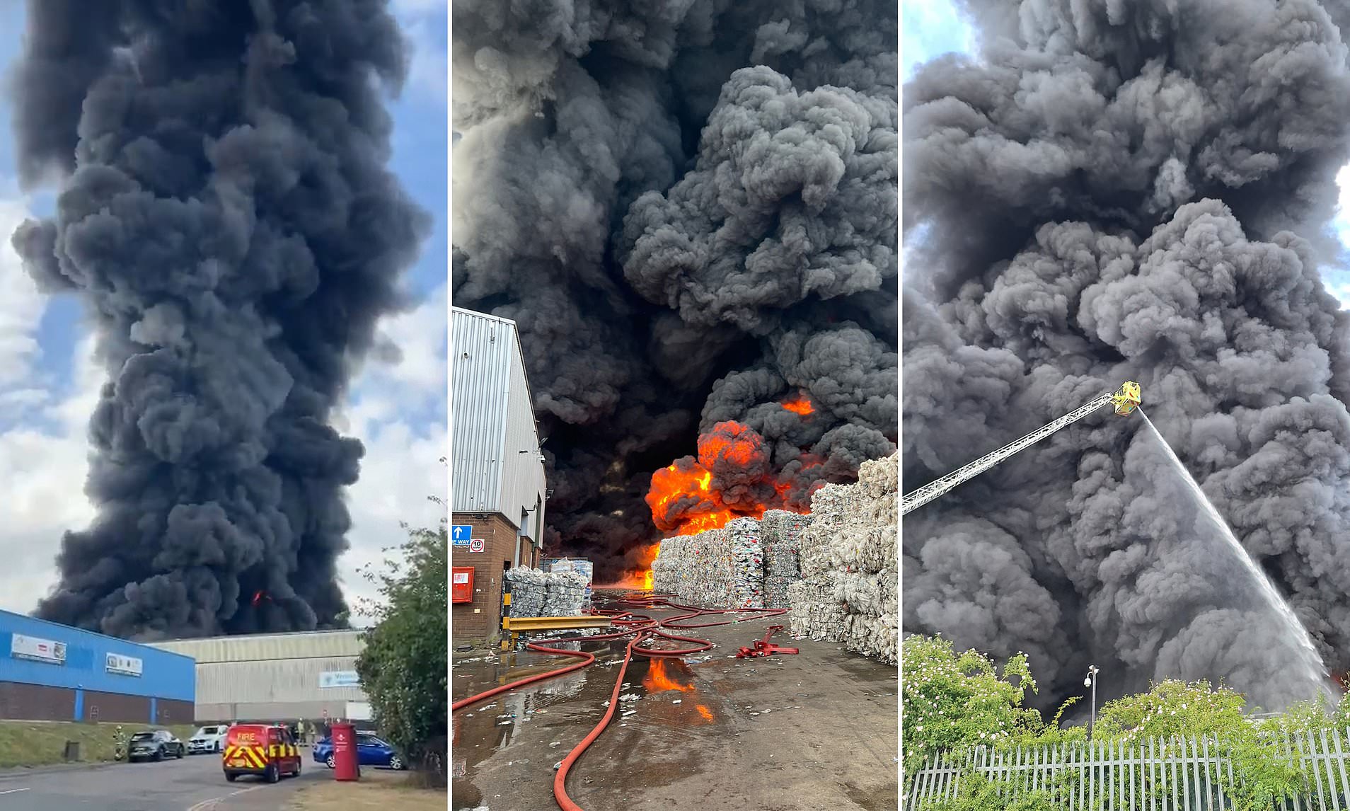 Firefighters rush to massive warehouse blaze as enormous plume of smoke ...