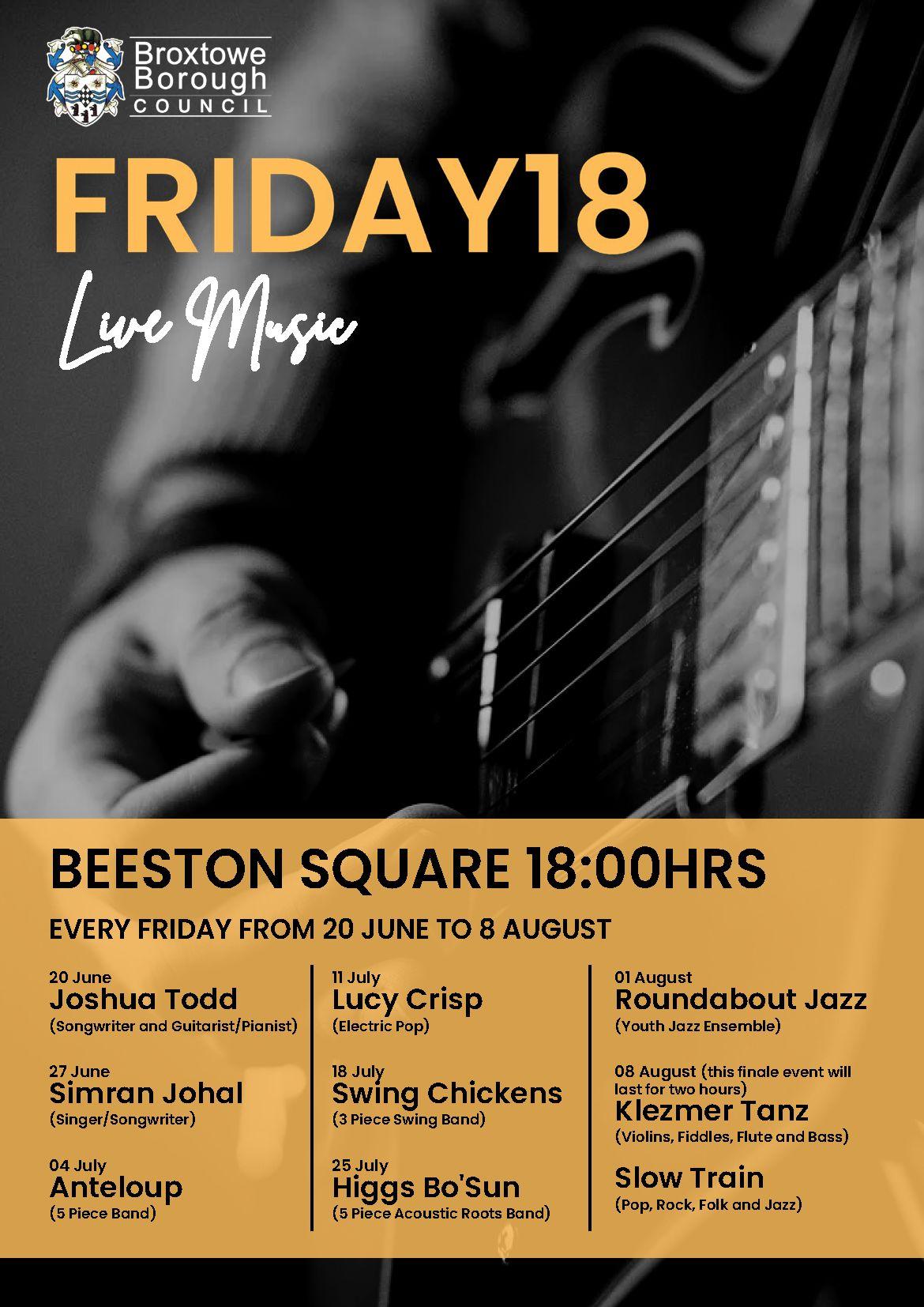 Kickstart your weekends this summer with live music in Beeston Square
