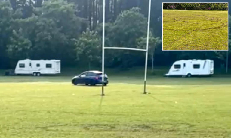 Shocking moment community rugby pitch is torn up by driver - after ...