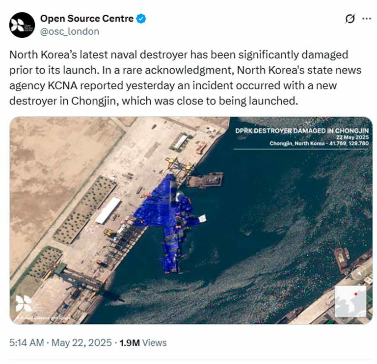 North Korean 5,000-Ton Destroyer Capsizes During Launch