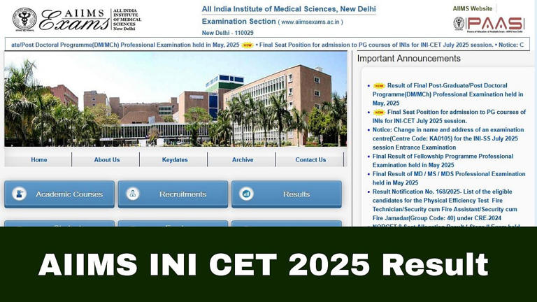 AIIMS INI CET 2025 Result To Be Announced Today At aiimsexams.org; Here's How To Check