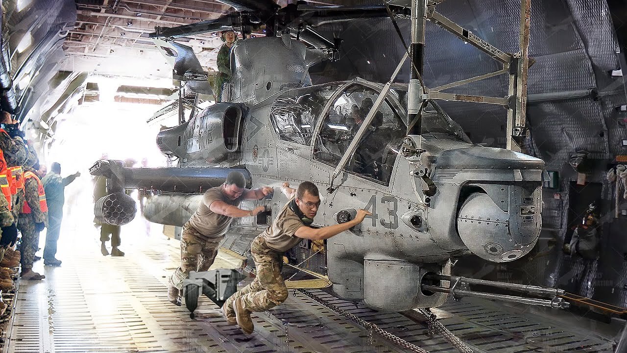 How US Load Folded Attack Helicopters Inside Massive C-17 Globemaster III