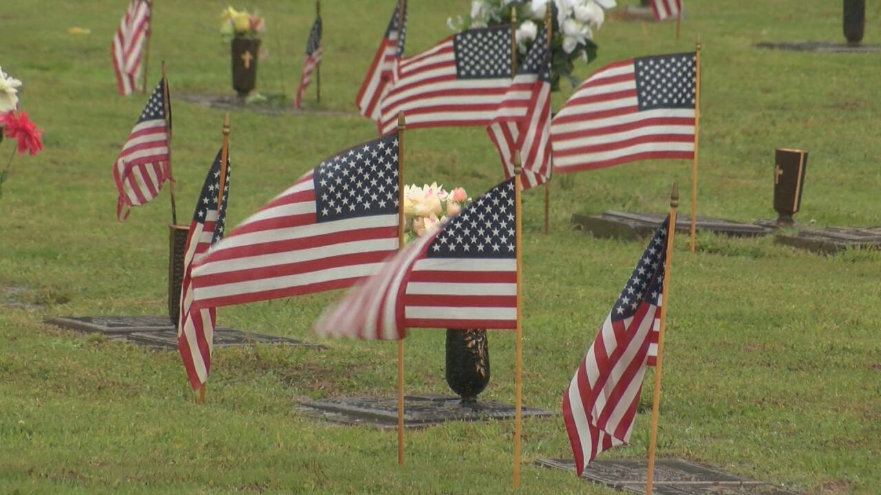 Flags placed to honor fallen soldiers