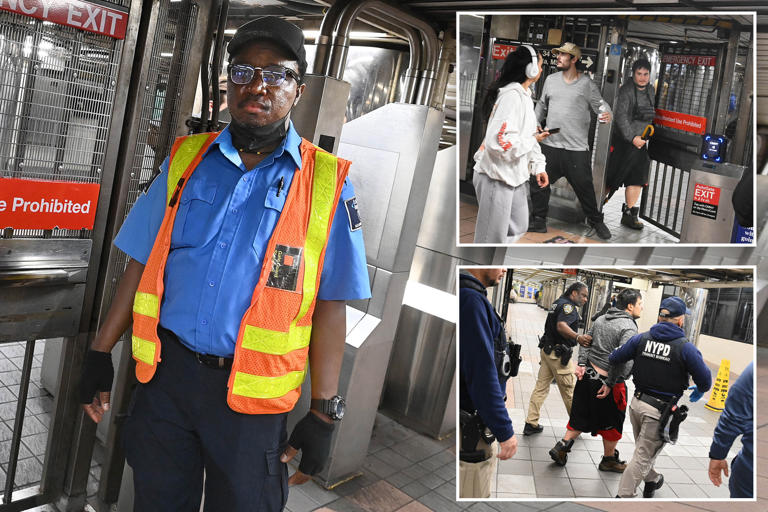 NYC subway security guard caught holding emergency gate open for fare beaters canned