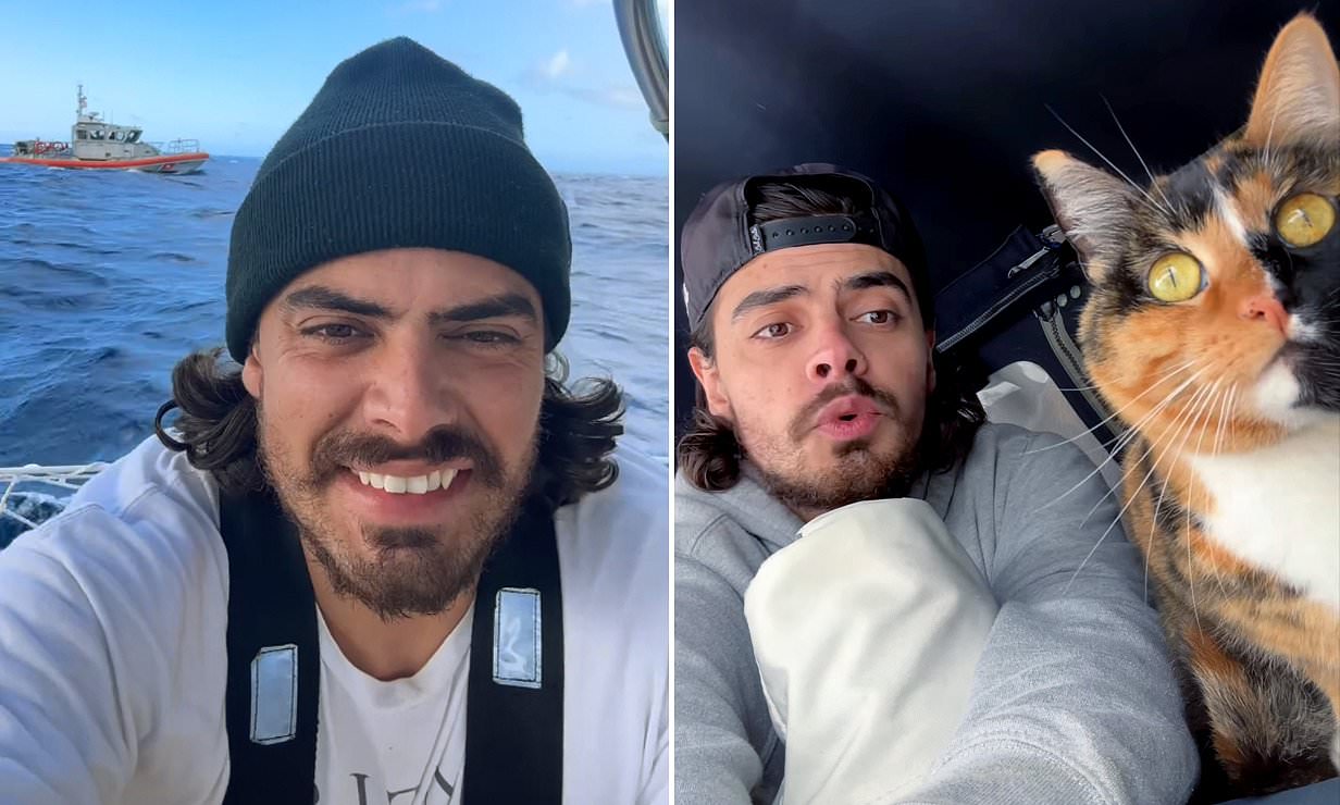 An Oregon man who quit his job to set sail with his cat arrives to...