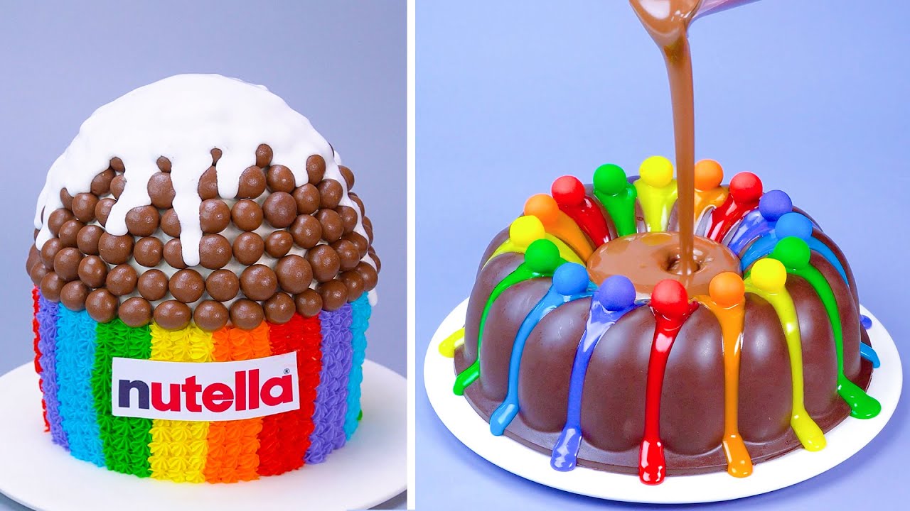 Hoe Maak Je een Satisfying Nutella Regenboogtaart 🌈 | Chocolade Drip ...