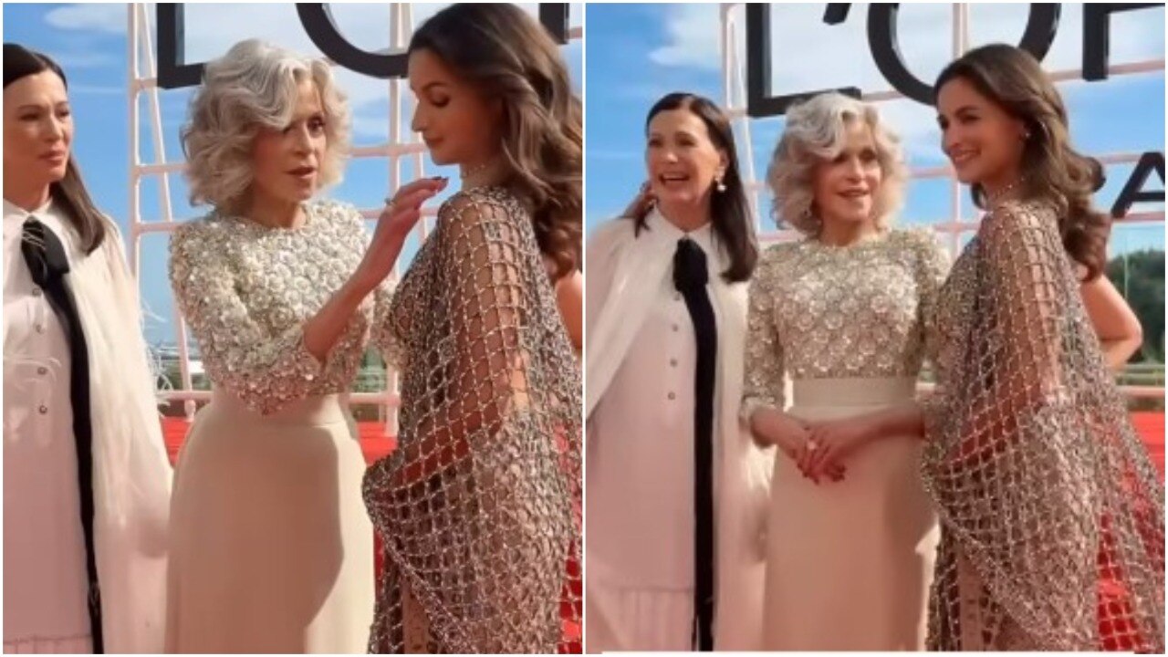 Cannes candids: Jane Fonda is all admiration for Alia Bhatt's Gucci-saree look