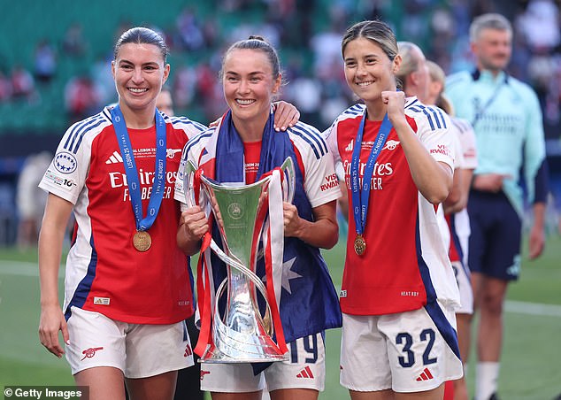 Arsenal Women celebrate Champions League win with popstar Jess Glynne