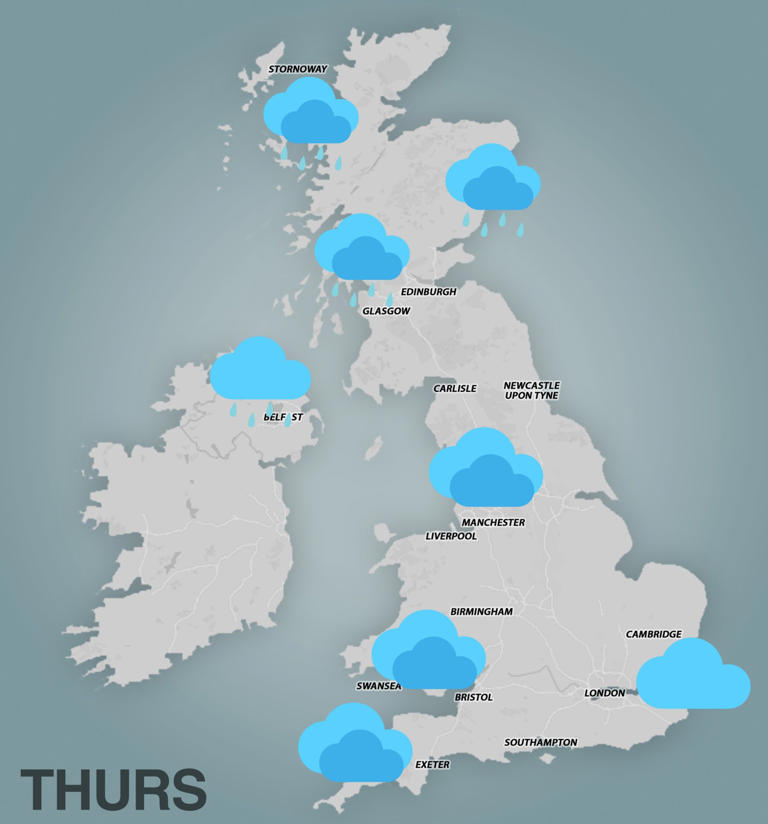 Map shows UK wet weather hotspots expecting rain every day this week