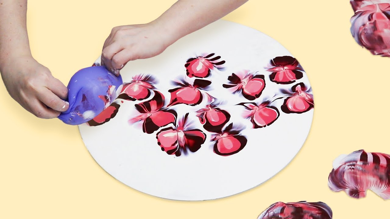 Gorgeous Balloon Dipped Flowers Acrylic Pour Painting