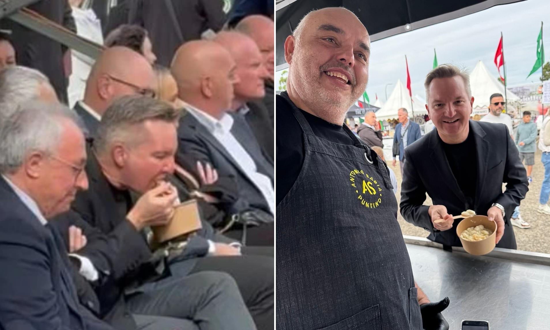 Chris Bowen sparks outrage after he is caught eating pasta at Catholic ...