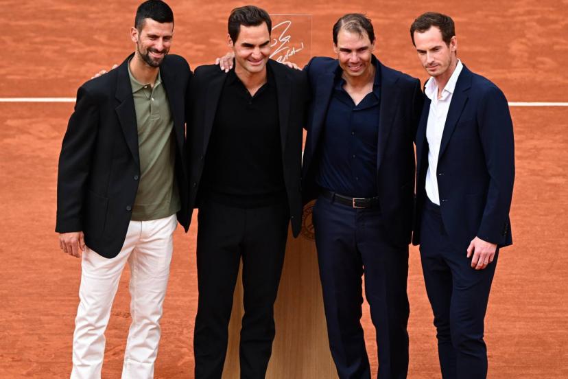 Nadal rejoint par les autres membres du Big 4, Federer, Djokovic et Murray lors de sa cérémonie ...