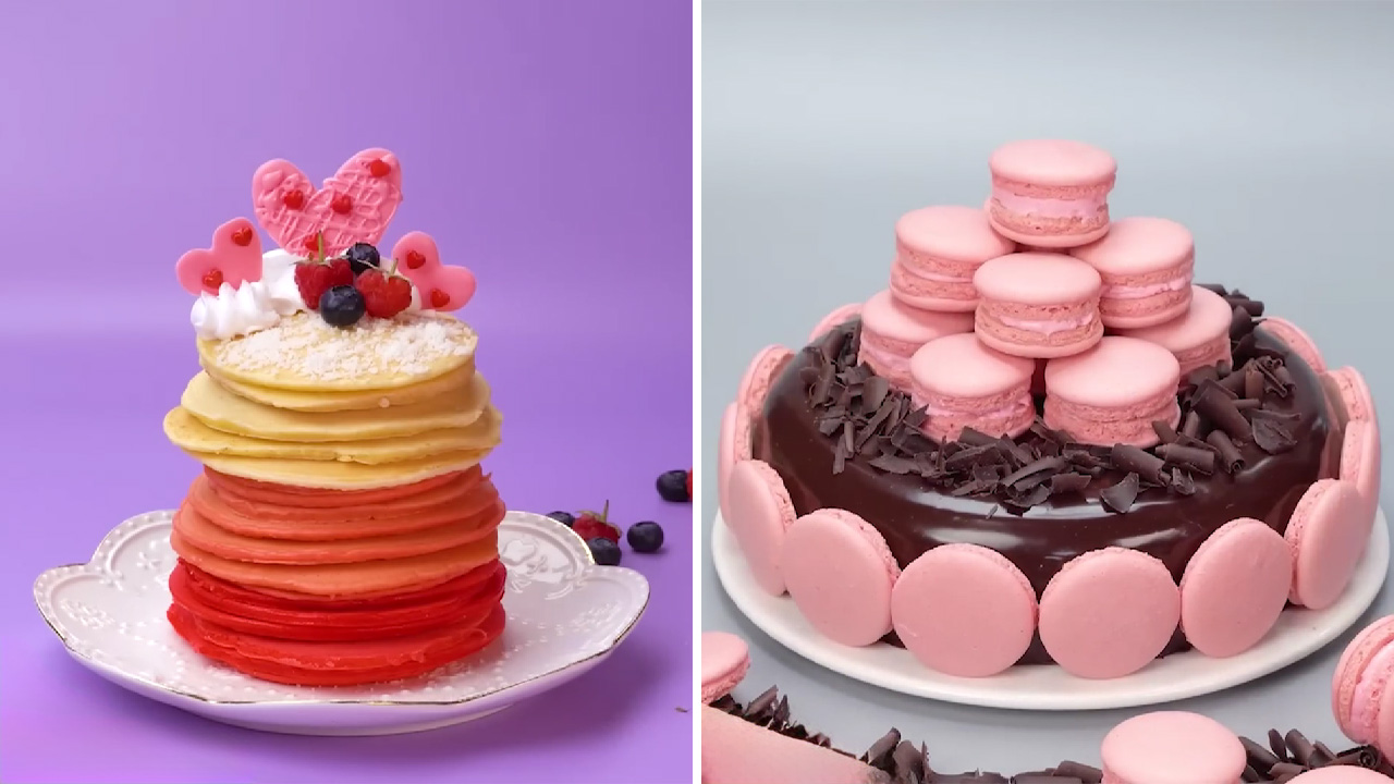 Ombré Pancake Stack & Macaron Chocolate Cake 💖🥞 Aesthetic Desserts to ...