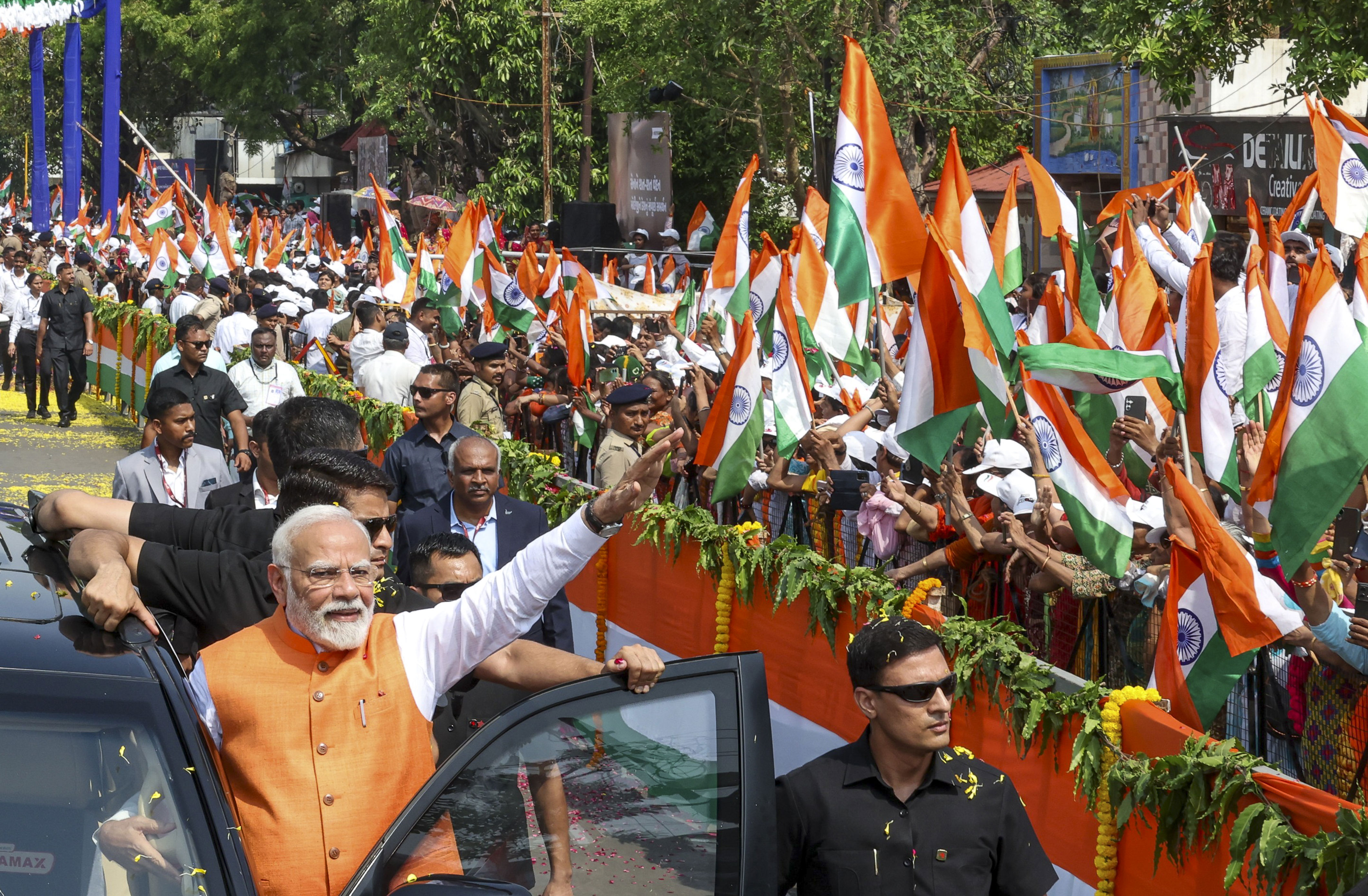 PM Modi arrives in Gujarat for two-day visit; holds roadshow in Vadodara