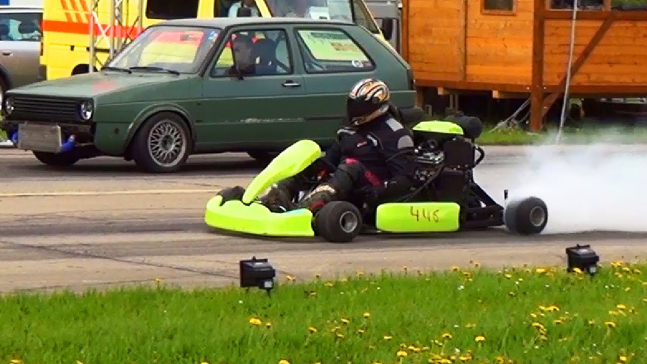 VW Golf Turbo vs Go-Kart – 1/4 Mile Drag Race FAIL | Viertelmeile ...