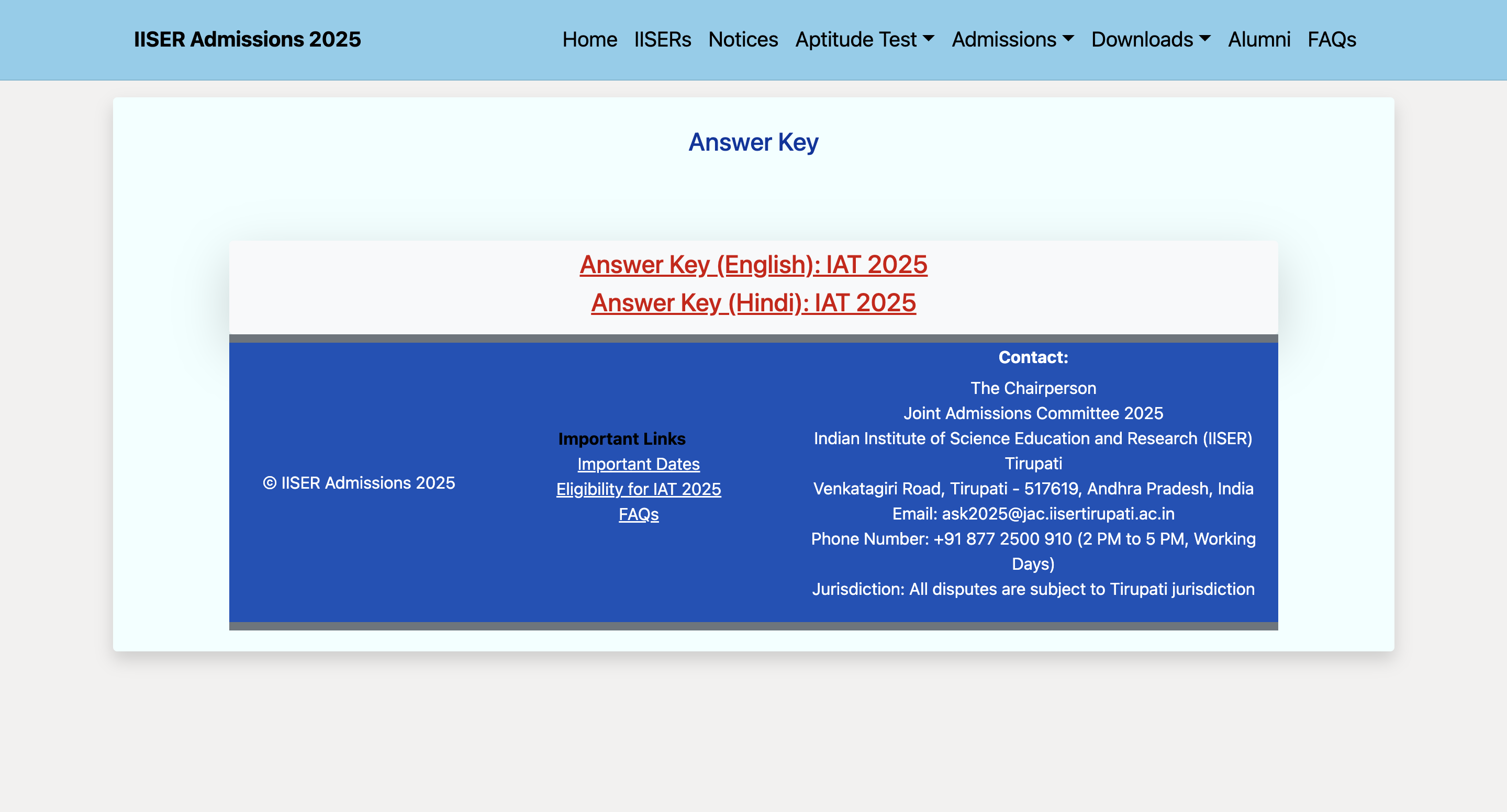 IISER IAT answer key 2025 released at iiseradmission.in: Objection ...