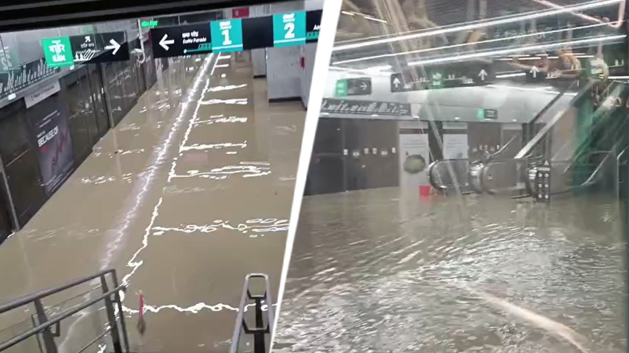 Video: Mumbai's brand-new underground metro station flooded in heavy rain