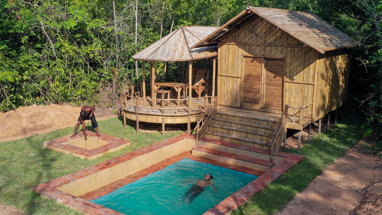 15 Days to Build a Stunning Bamboo House With Pool and Jungle Decor