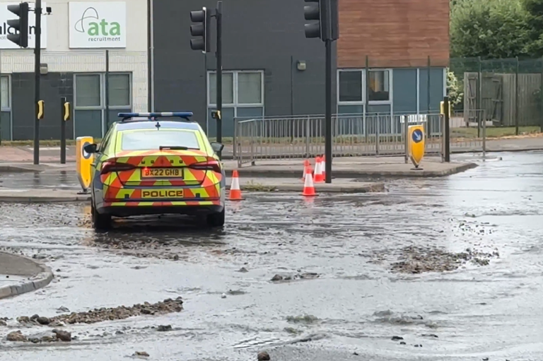 Major Leicester road near M1 closed due to burst water main