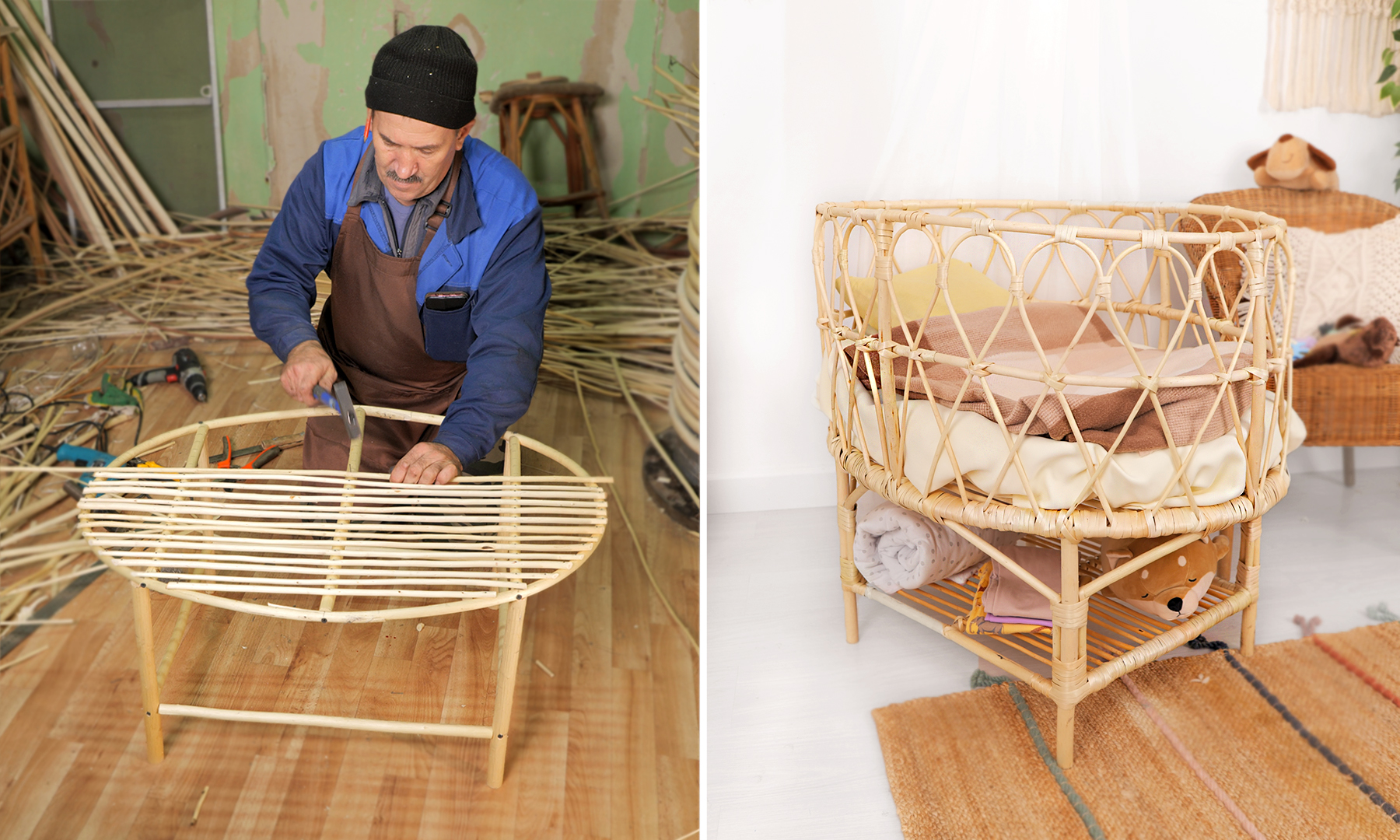 Hand-woven baby crib made of ordinary willow branches 🌿