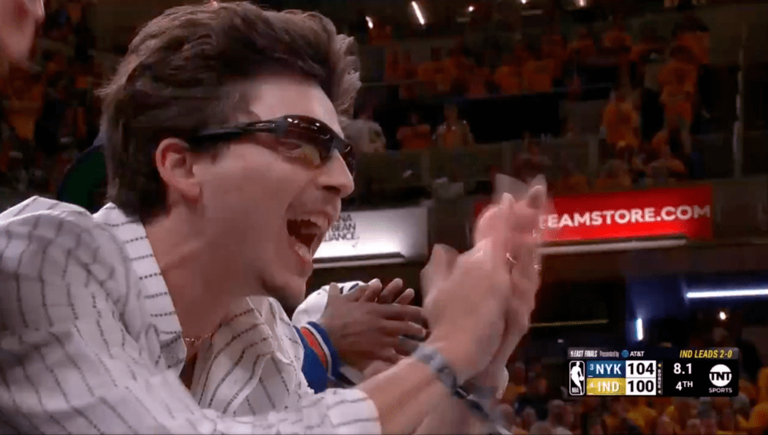 How Timothée Chalamet celebrated final seconds of Knicks’ insane comeback