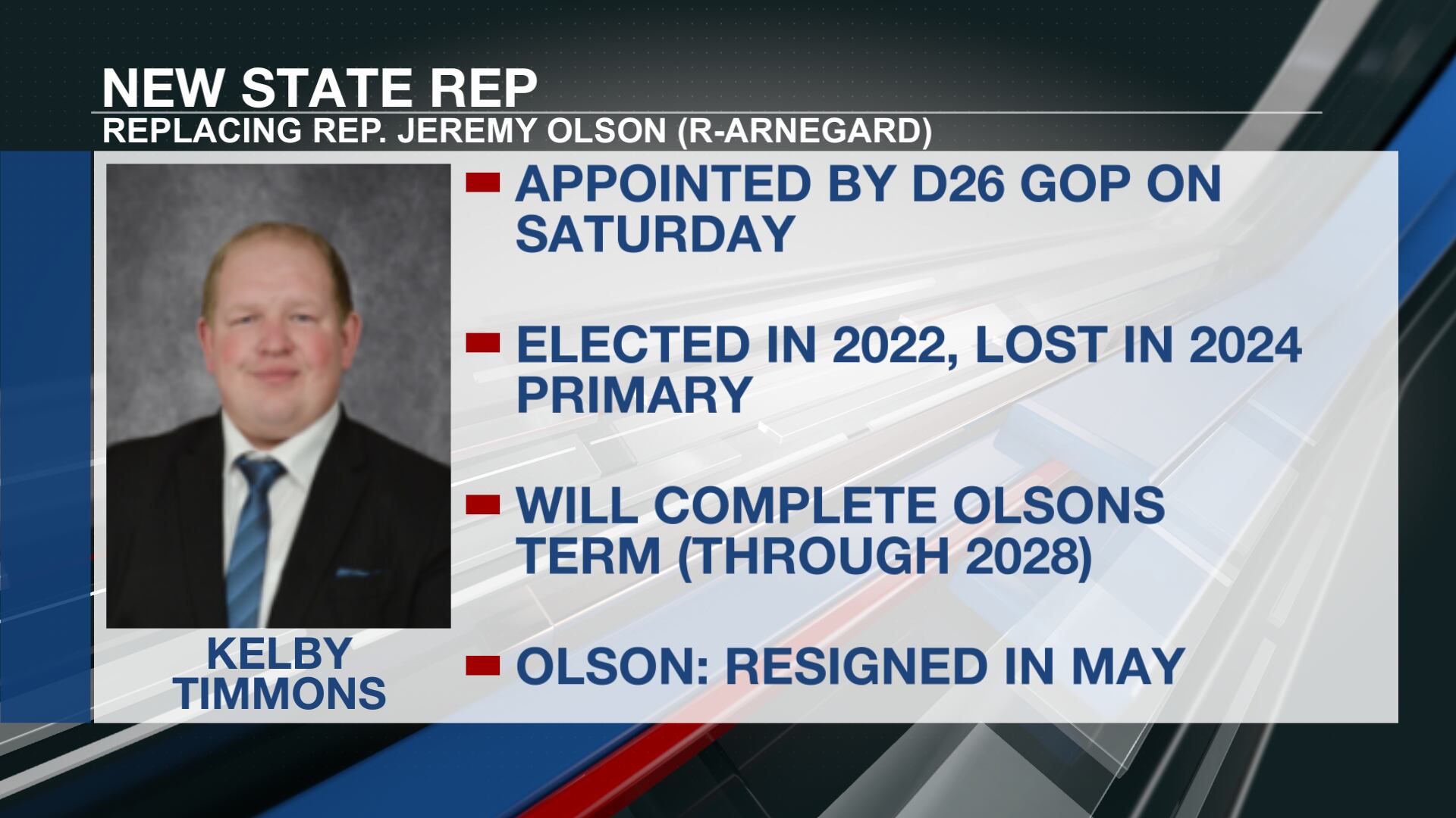 Timmons to replace Rep. Olson in District 26