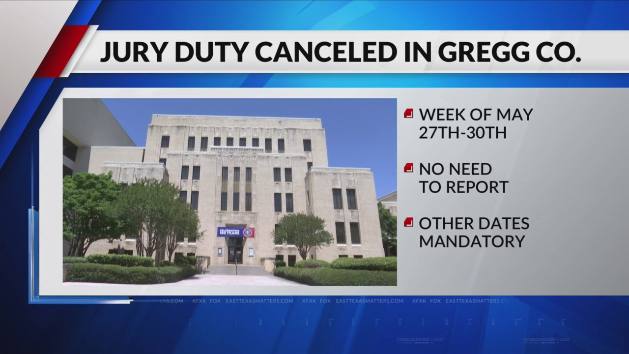 Gregg County District Court jury duty cancelled for residents Gregg County District Court jury duty cancelled for residents