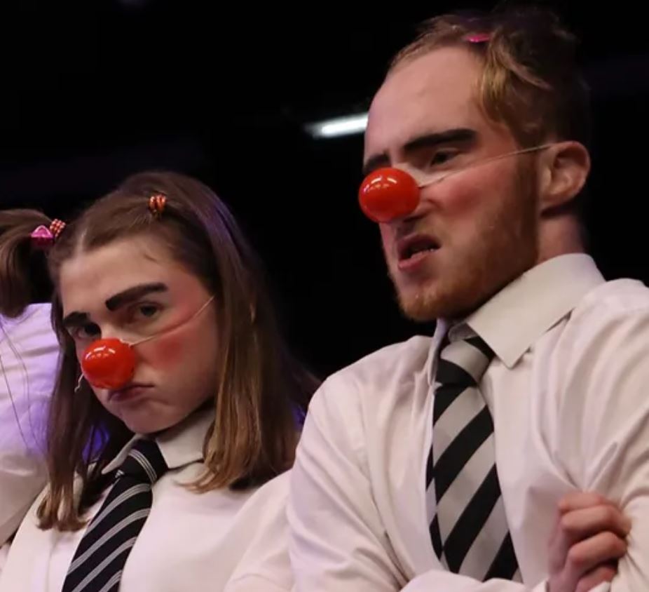 Five clowns cause chaos in a library for the Chichester Fringe
