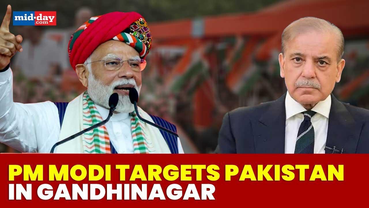 PM Modi holds roadshow in Gandhinagar, targets Pakistan again - WATCH