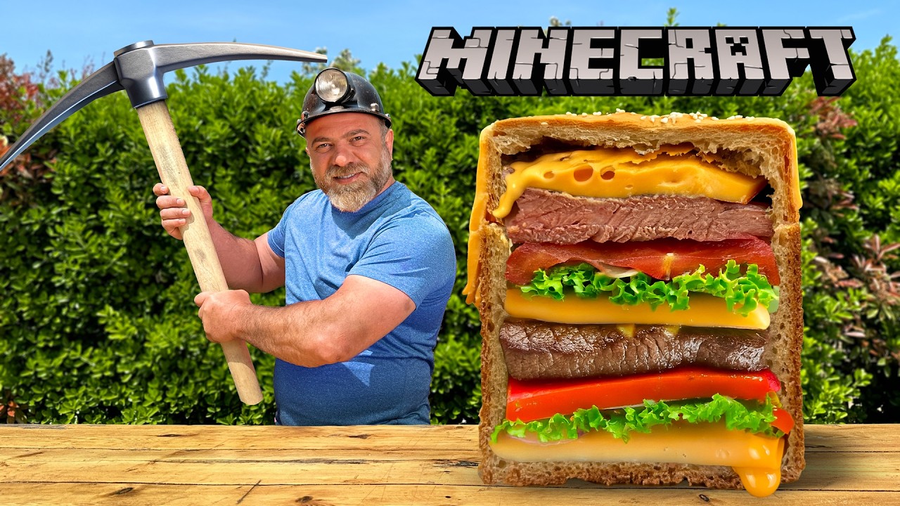 Real-Life Minecraft Burger Made Over Fire