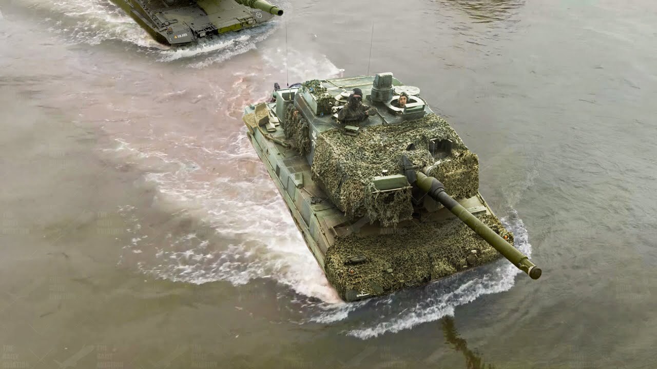 German Massive 70 Ton Tank Takes a Dive While Crossing Frozen River